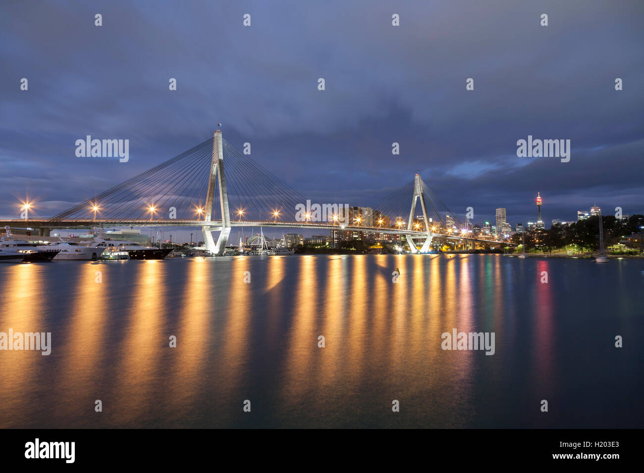 Sunset on the ANZAC Bridge Pyrmont Sydney New South Wales Australia ...