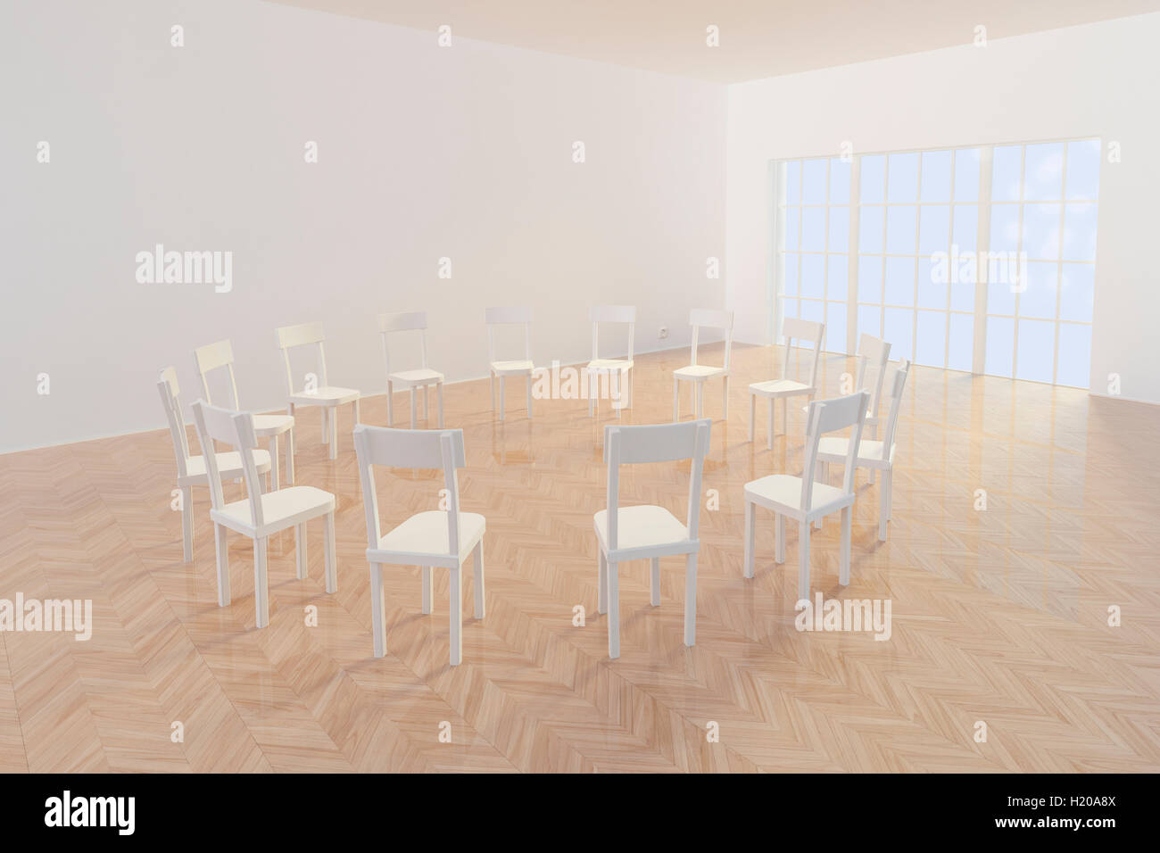 Circle of chairs, 3d Rendering Stock Photo - Alamy