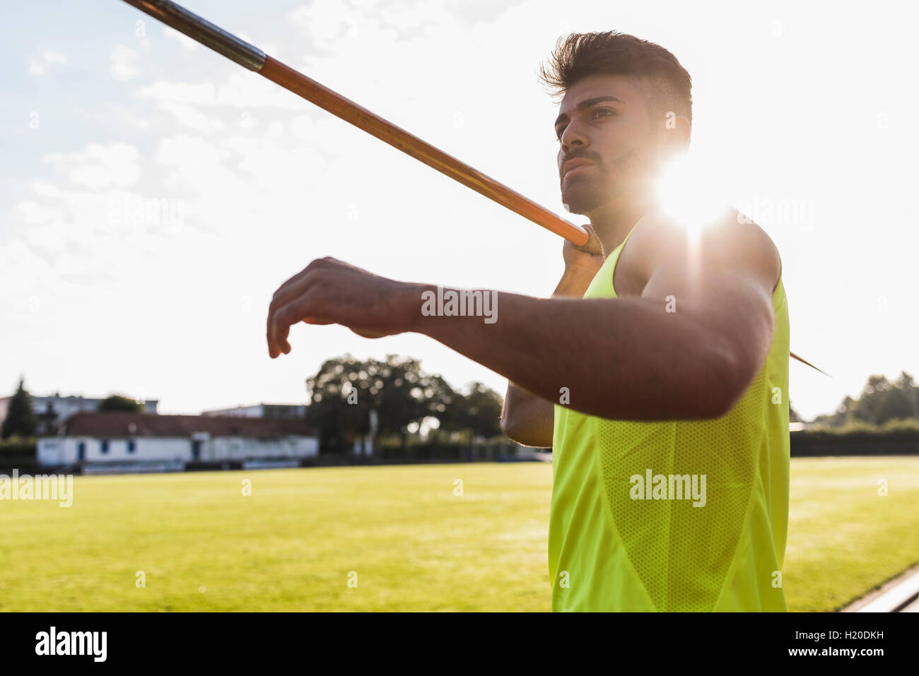 Athlete man holding javelin exercising hi-res stock photography and ...