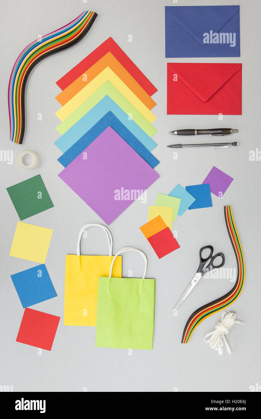 Tools and colourful paper for craft projects Stock Photo - Alamy