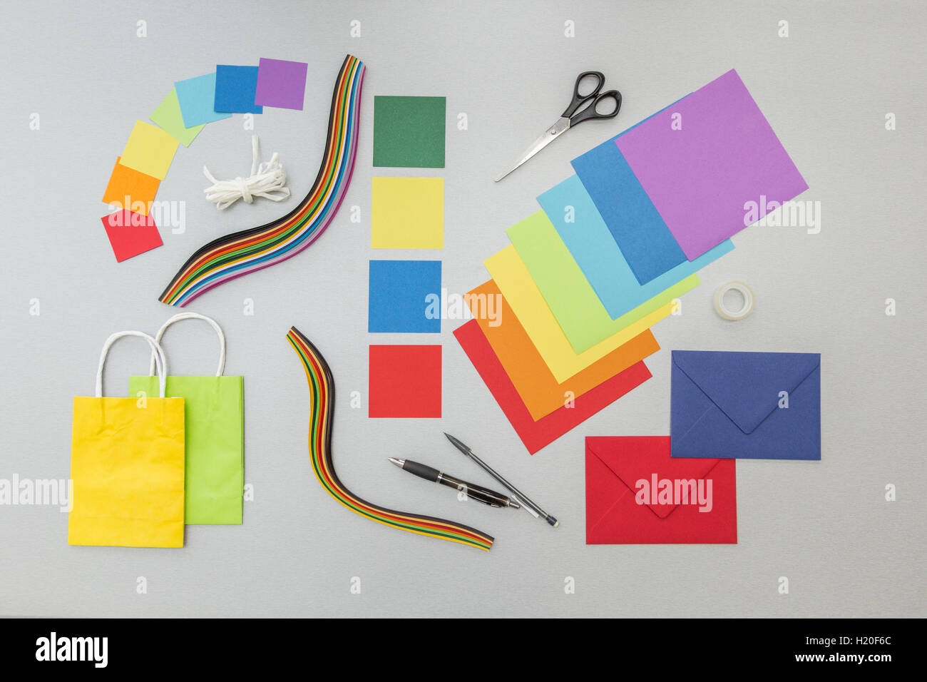 Tools and colourful paper for craft projects Stock Photo - Alamy
