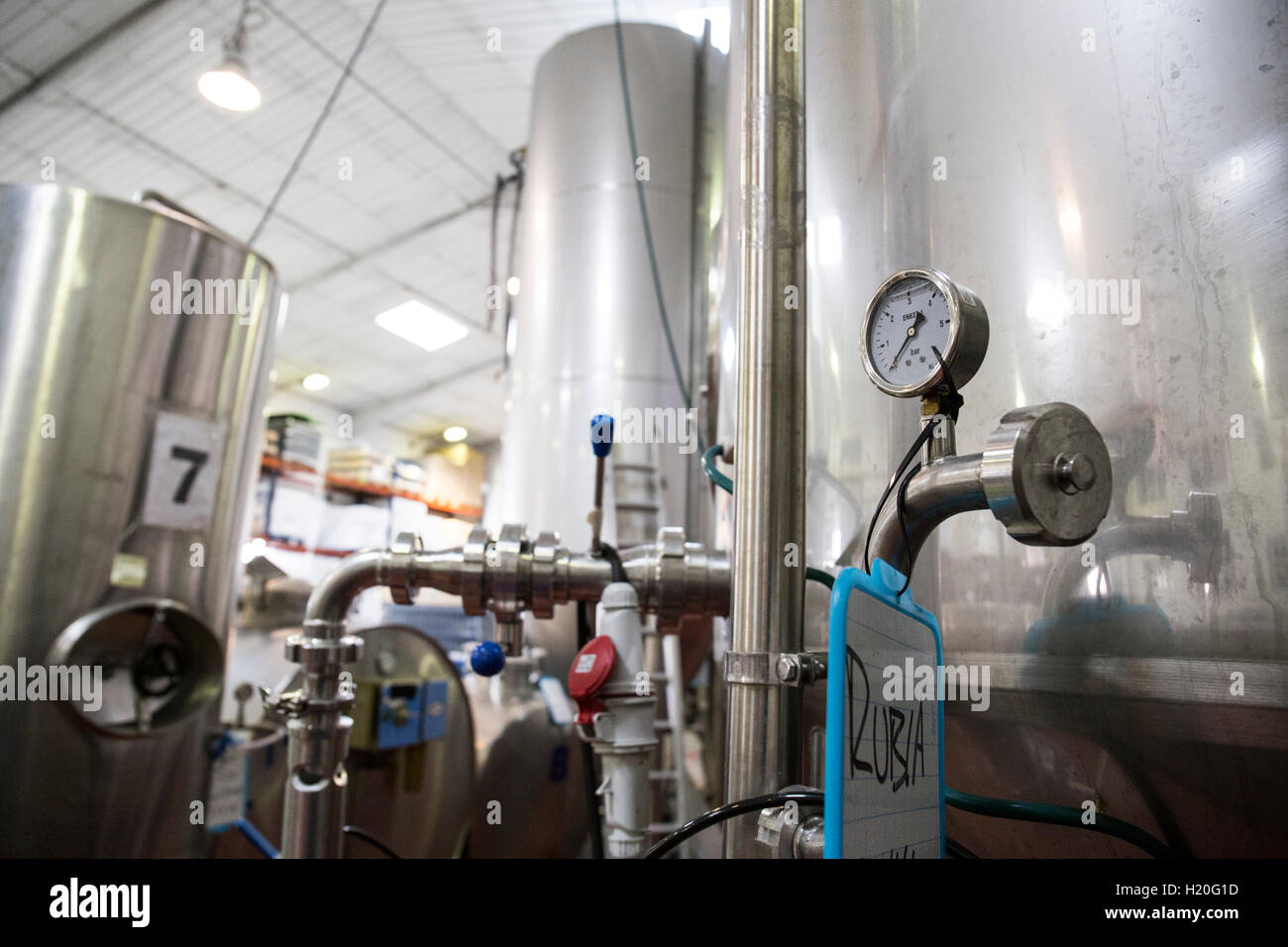 Beer tanks in brewery Stock Photo - Alamy