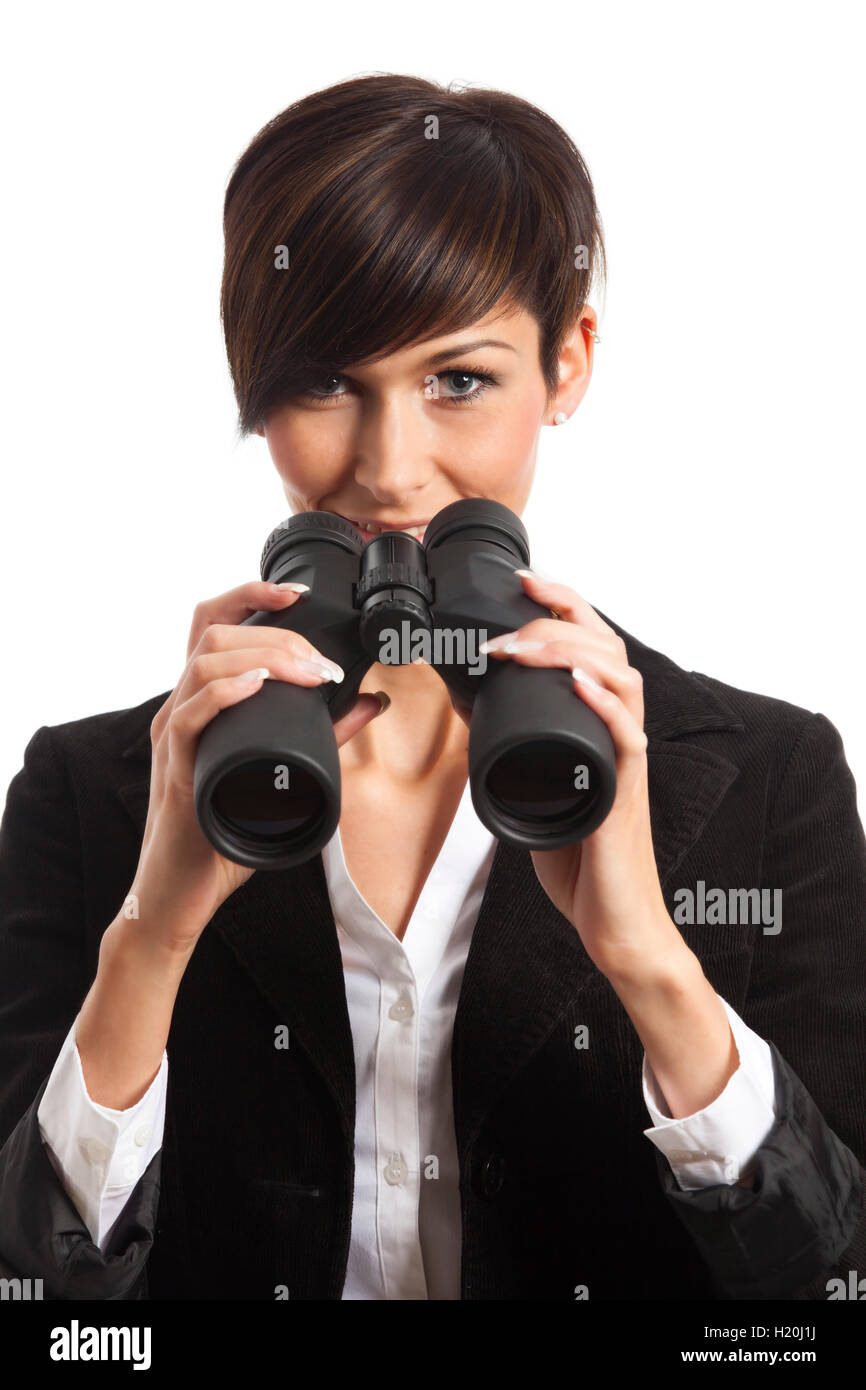 woman with binoculars Stock Photo - Alamy