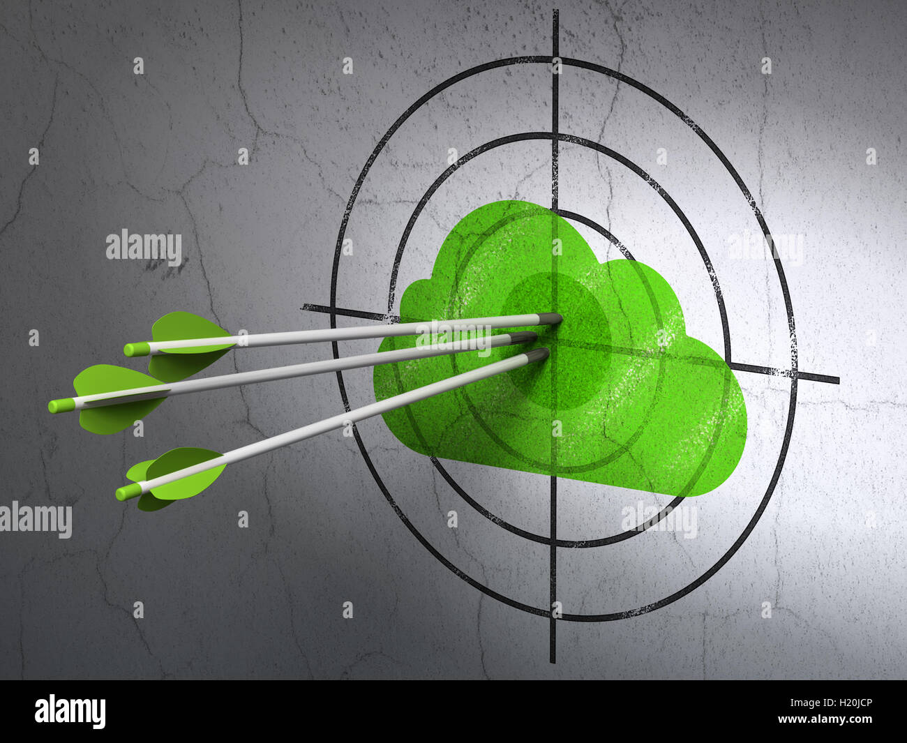Cloud networking concept: arrows in Cloud target on wall background ...