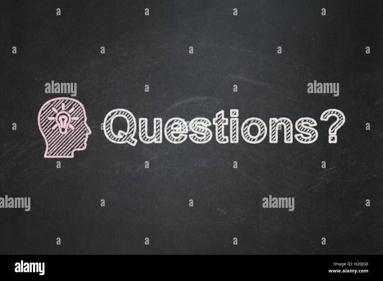Education concept: Head With Light Bulb and Questions? on chalkboard ...
