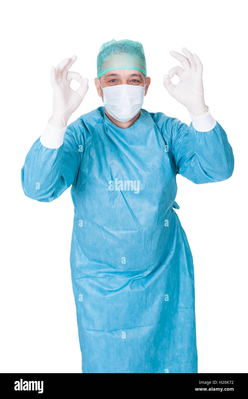 Portrait Of Doctor Showing Ok Sign Stock Photo - Alamy
