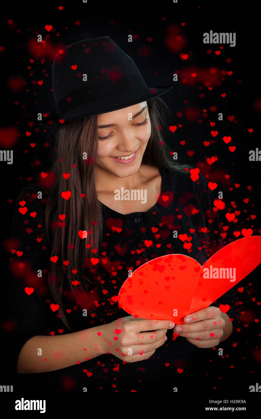 Girl Reading Valentine's Day Card Stock Photo - Alamy