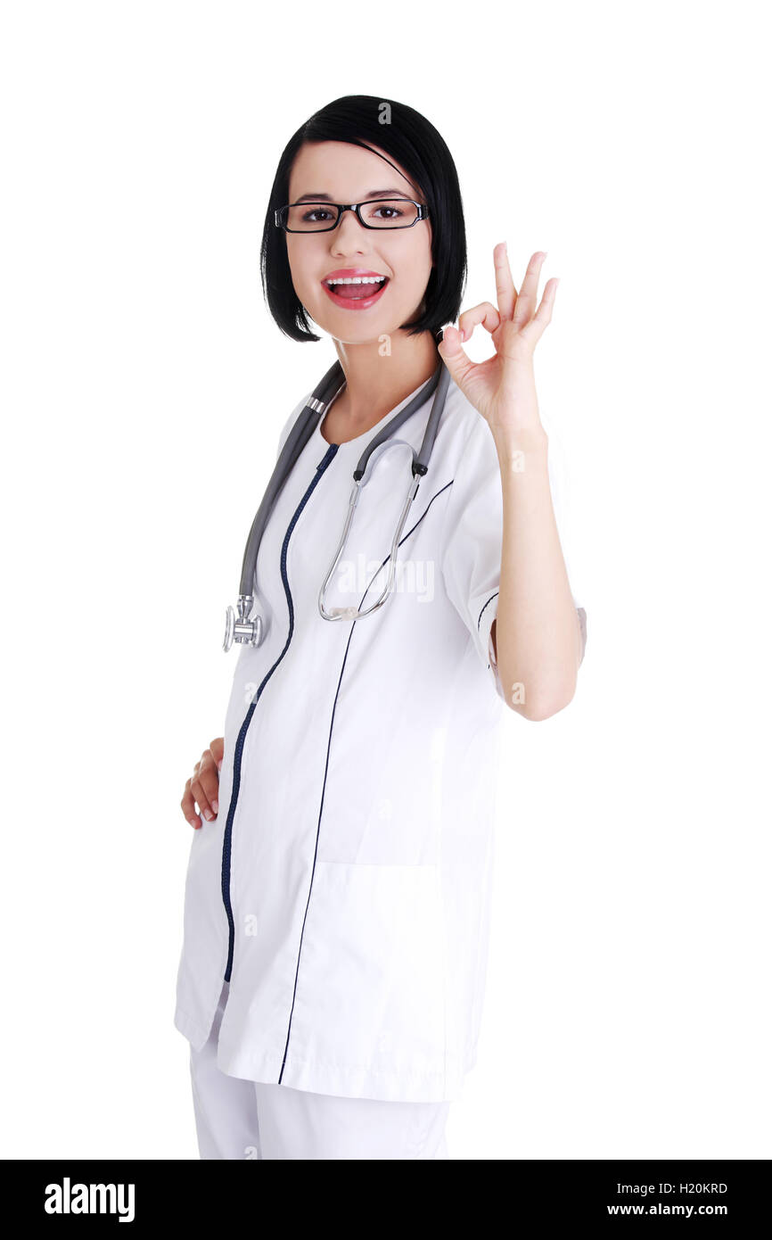 Young female doctor or nurse gesturing perfect Stock Photo - Alamy