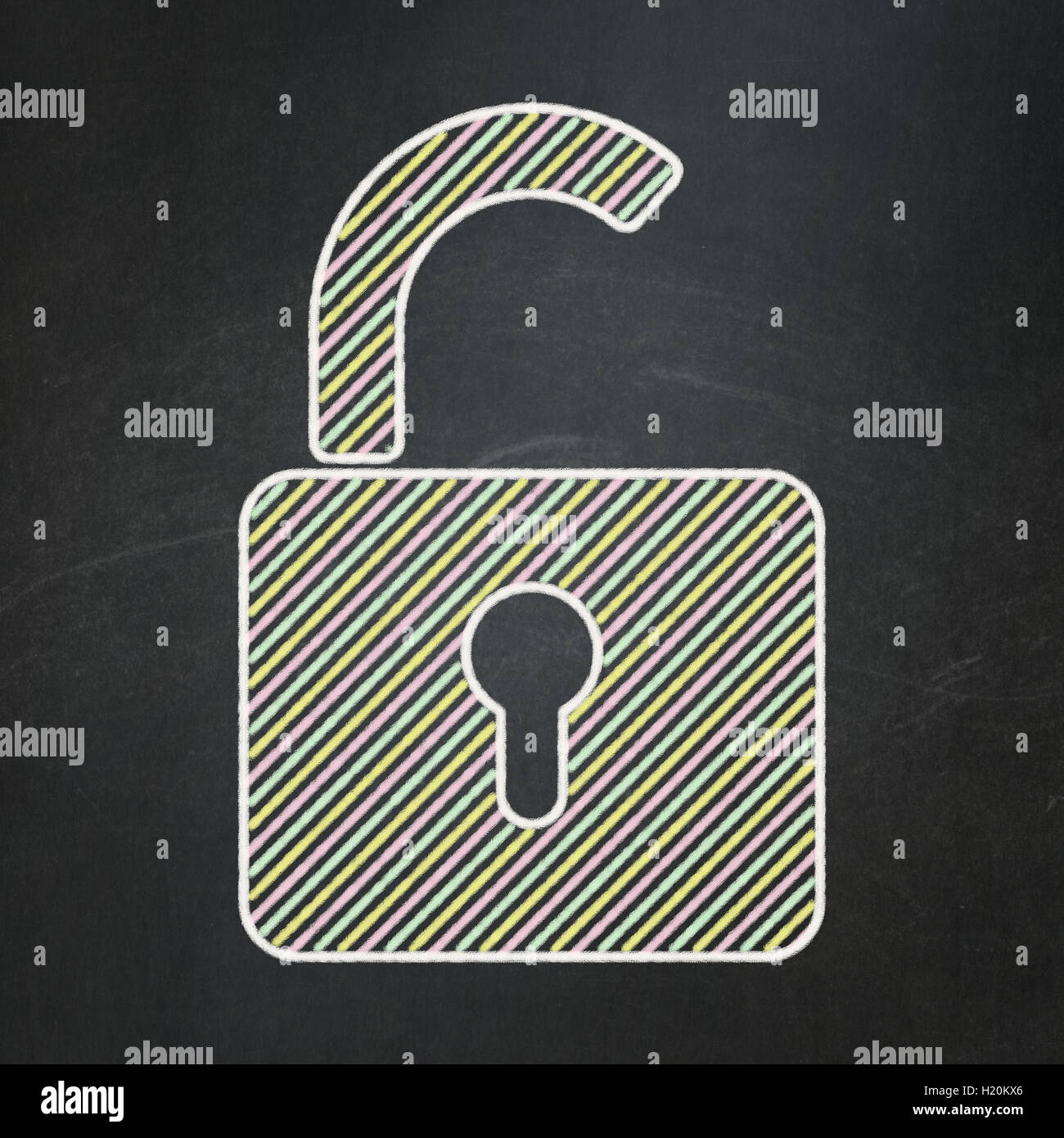 Information concept: Opened Padlock on chalkboard background Stock Photo - Alamy