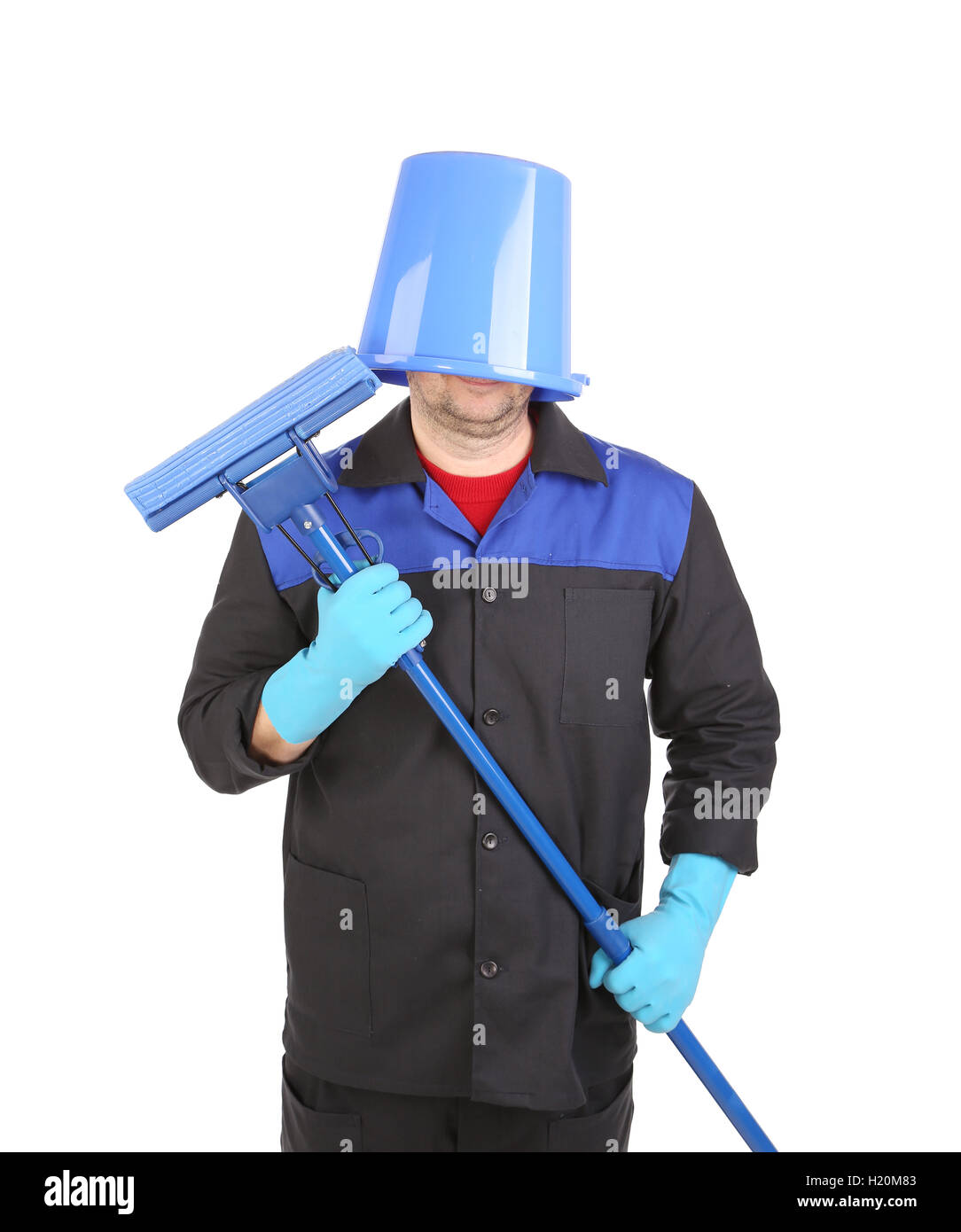 Man with head inside of bucket Stock Photo - Alamy