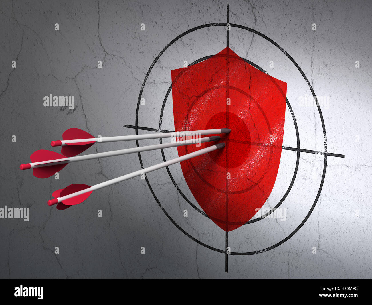 Protection concept: arrows in Shield target on wall background Stock ...