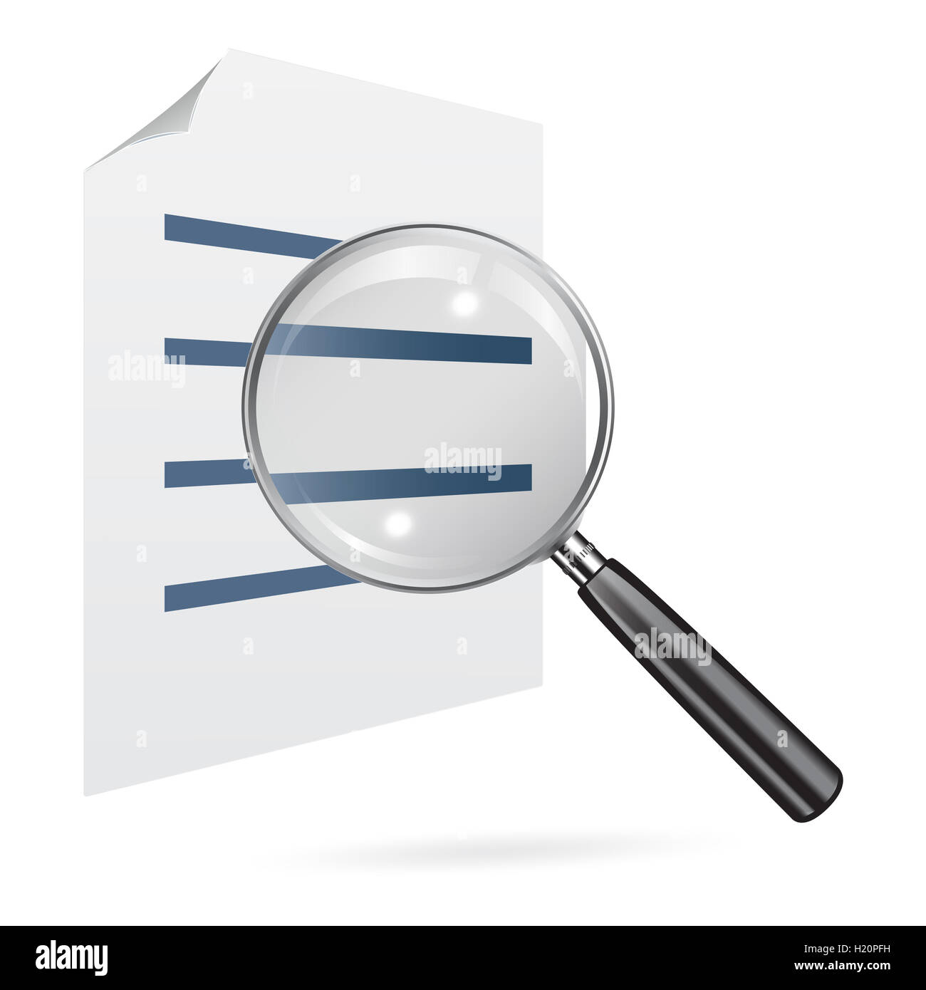 Magnifying glass with sheet of paper isolated Stock Photo - Alamy