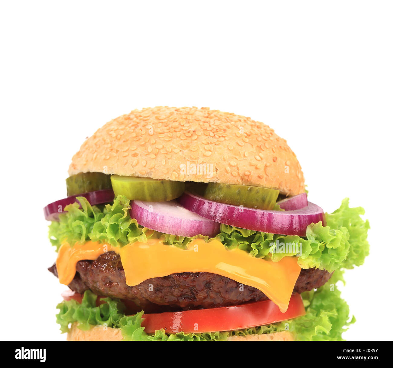 Big appetizing fast food hamburger Stock Photo - Alamy