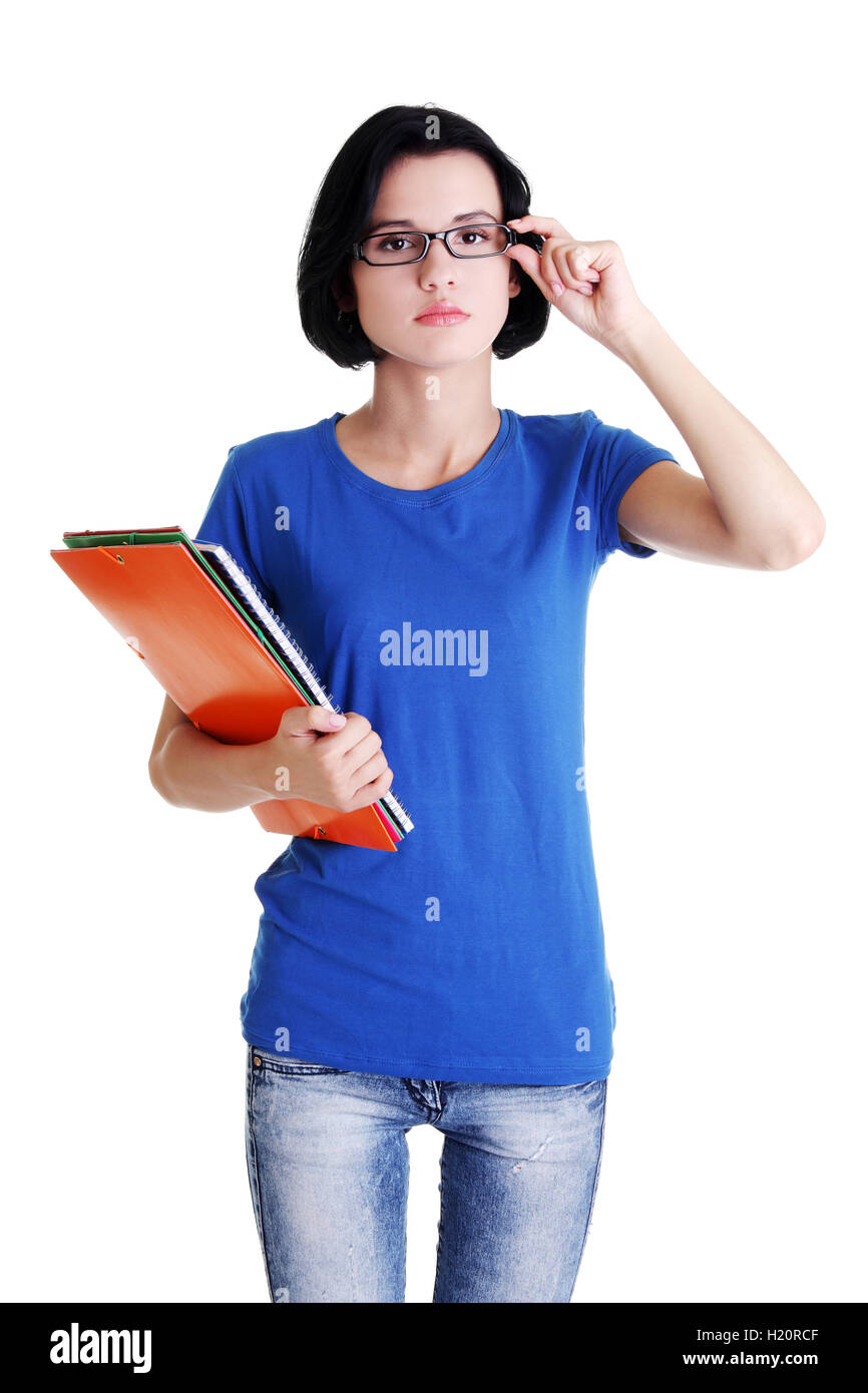 Student woman with notebooks Stock Photo - Alamy