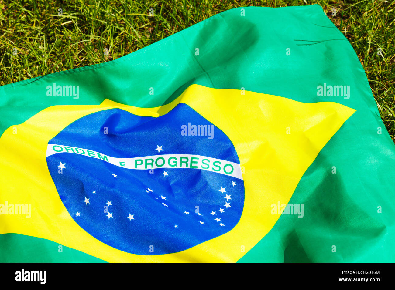 Brazil flag on green glass Stock Photo - Alamy