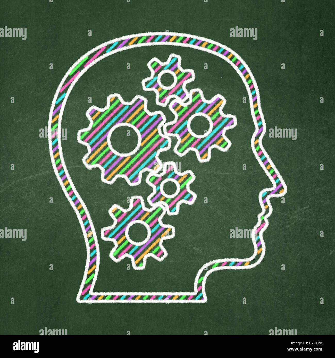 Data concept: Head With Gears on chalkboard background Stock Photo - Alamy