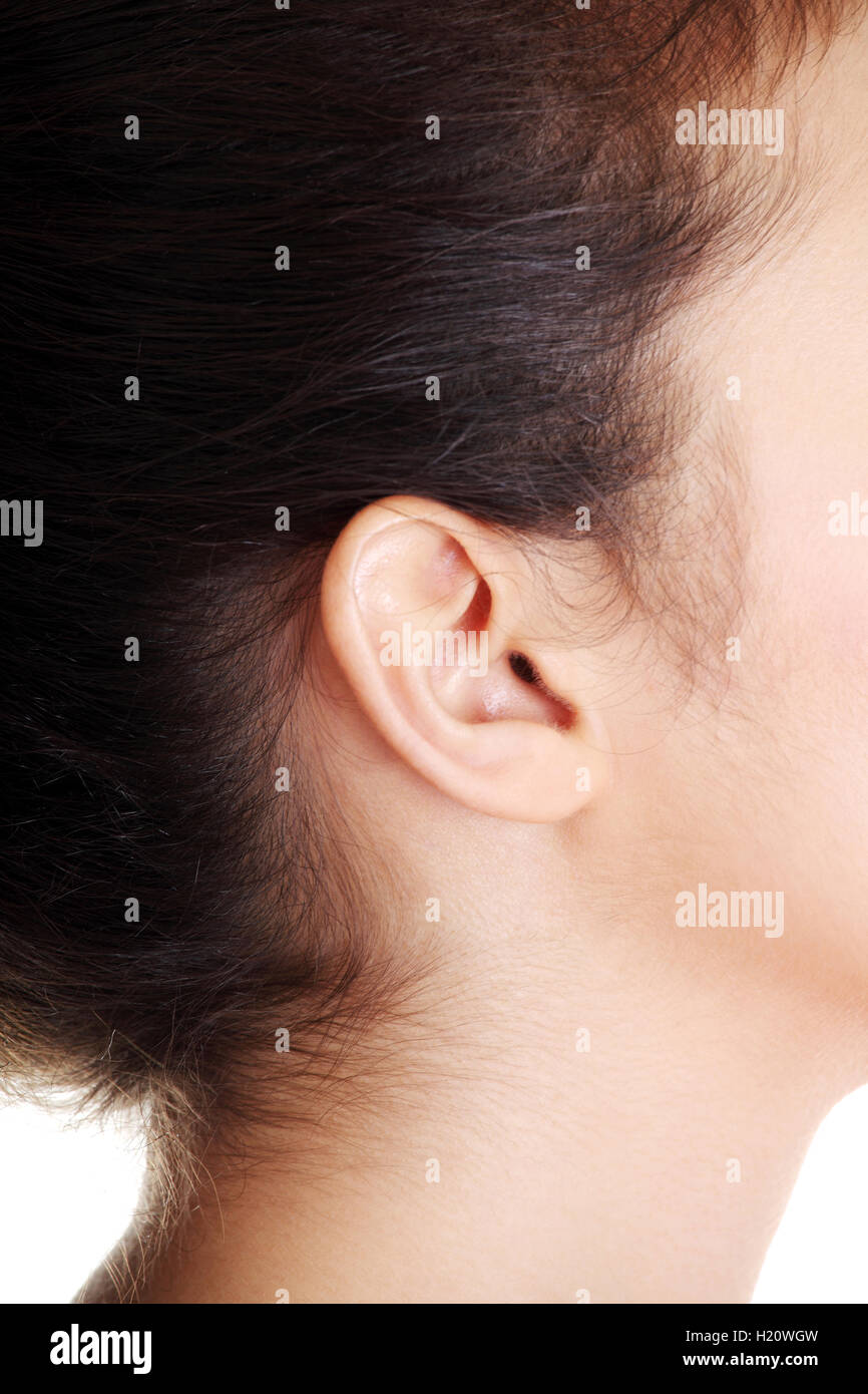 Young caucasian woman ear Stock Photo - Alamy