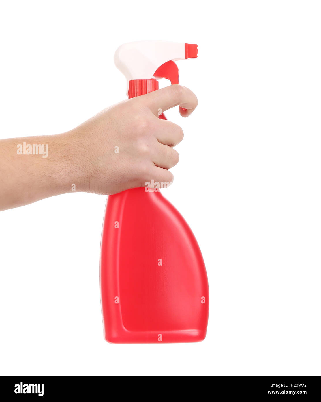 Hand holding red plastic spray bottle Stock Photo - Alamy