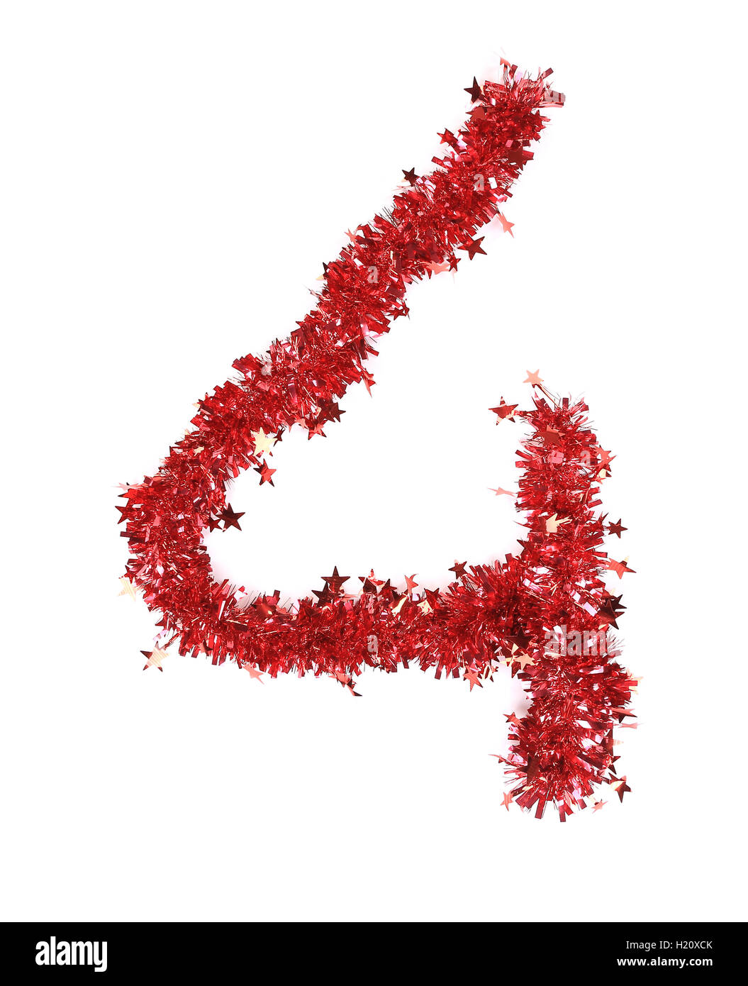 Red christmas tinsel with stars as number 4 Stock Photo - Alamy