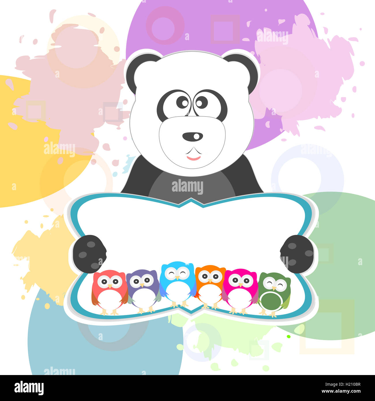 birthday party elements with cute owls and panda Stock Photo - Alamy