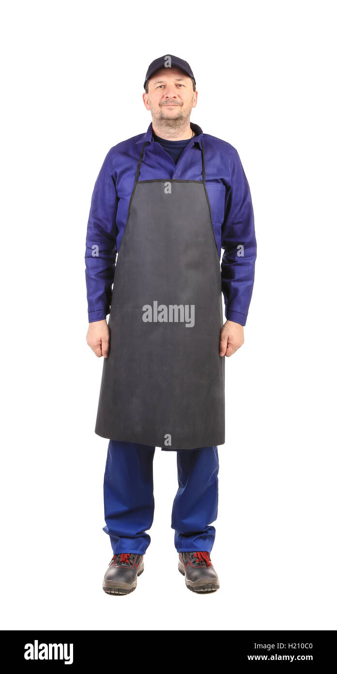 Worker wearing black apron Stock Photo - Alamy