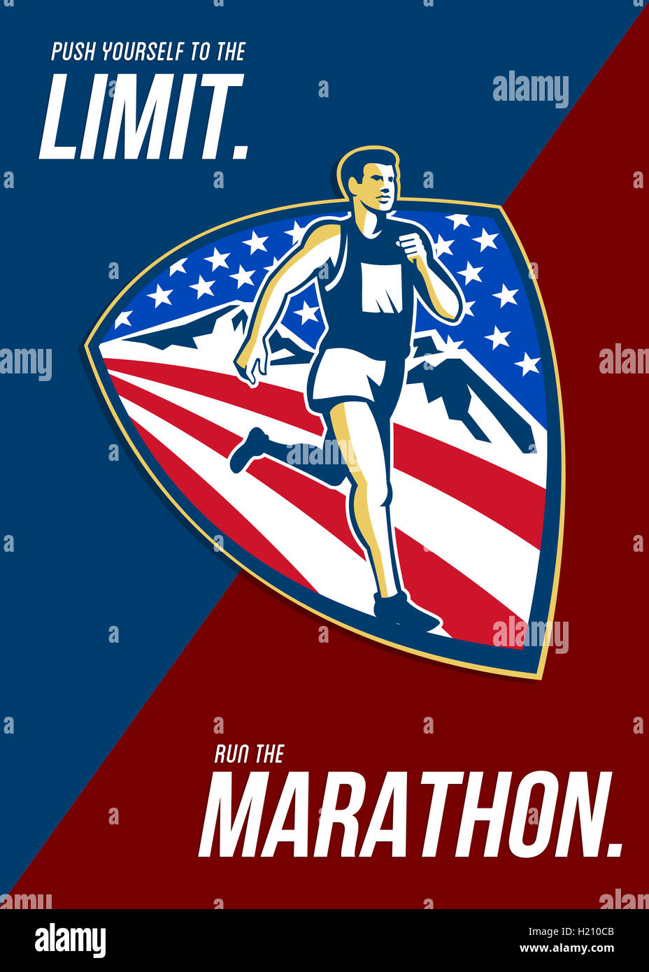 American Marathon Runner Push Limits Retro Poster Stock Photo - Alamy