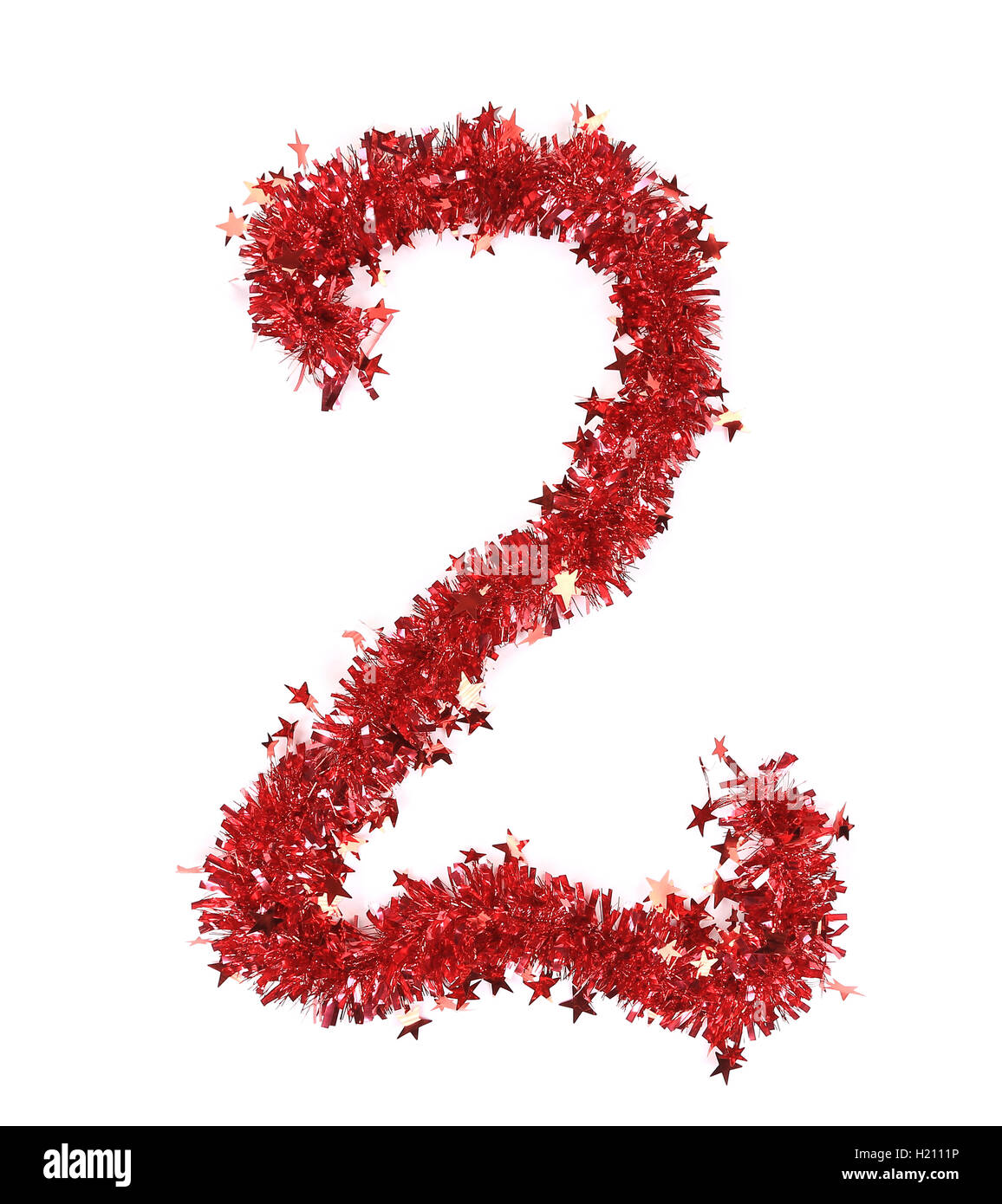 Red christmas tinsel with stars as number 2 Stock Photo - Alamy