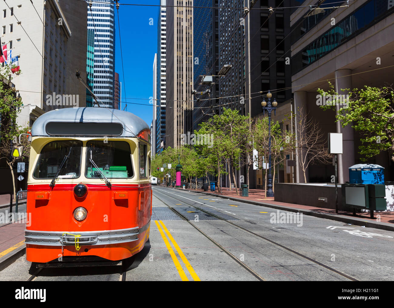 San Francisco Cable car Tram in Market Street California Stock Photo ...