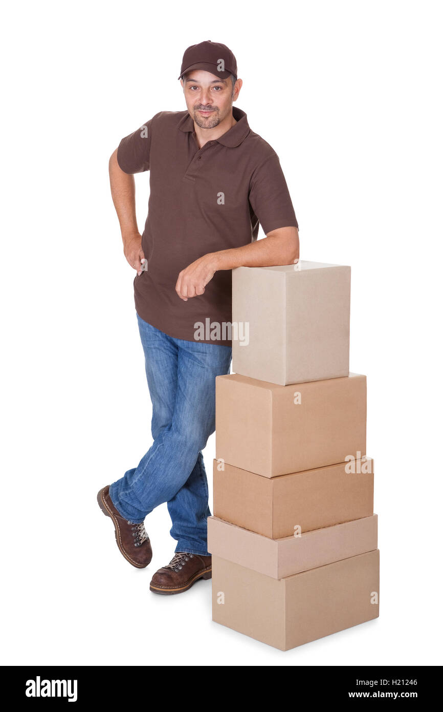 Portrait Of Happy Delivery Man Stock Photo - Alamy