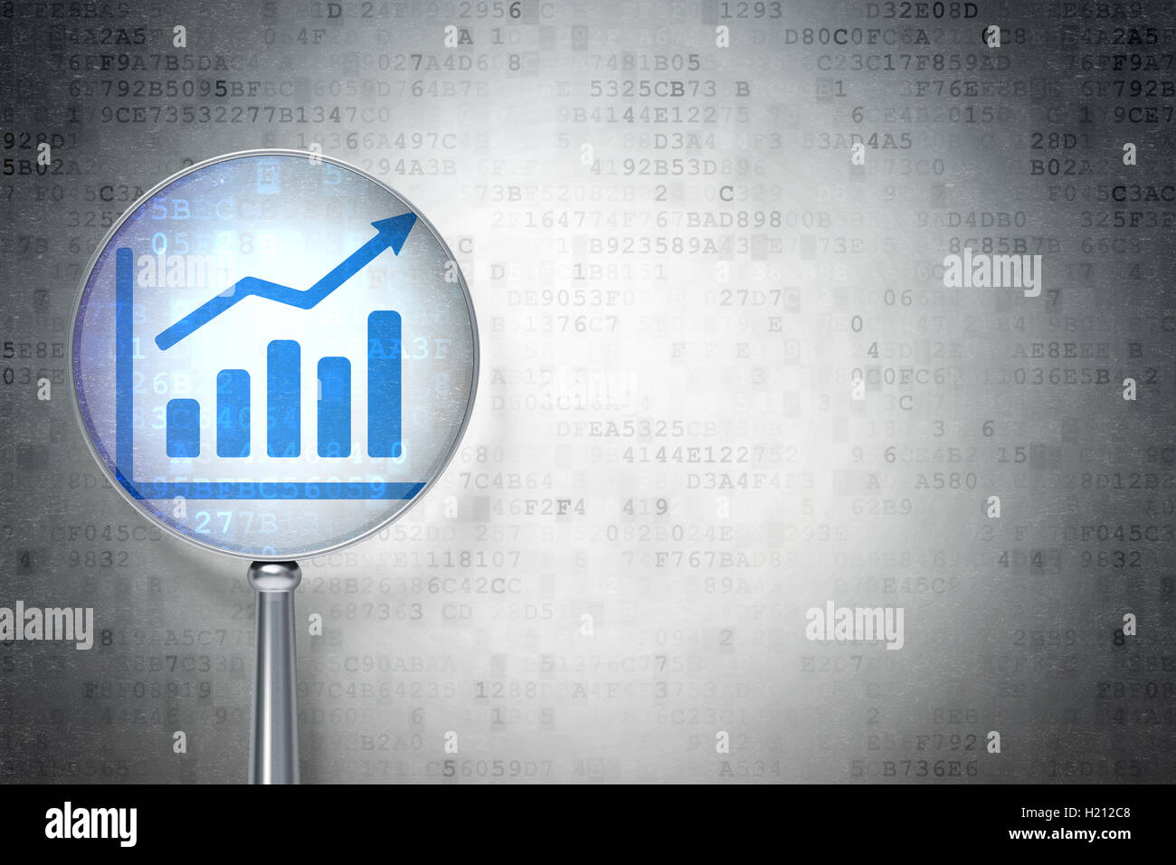 Marketing concept: Growth Graph with optical glass on digital ...