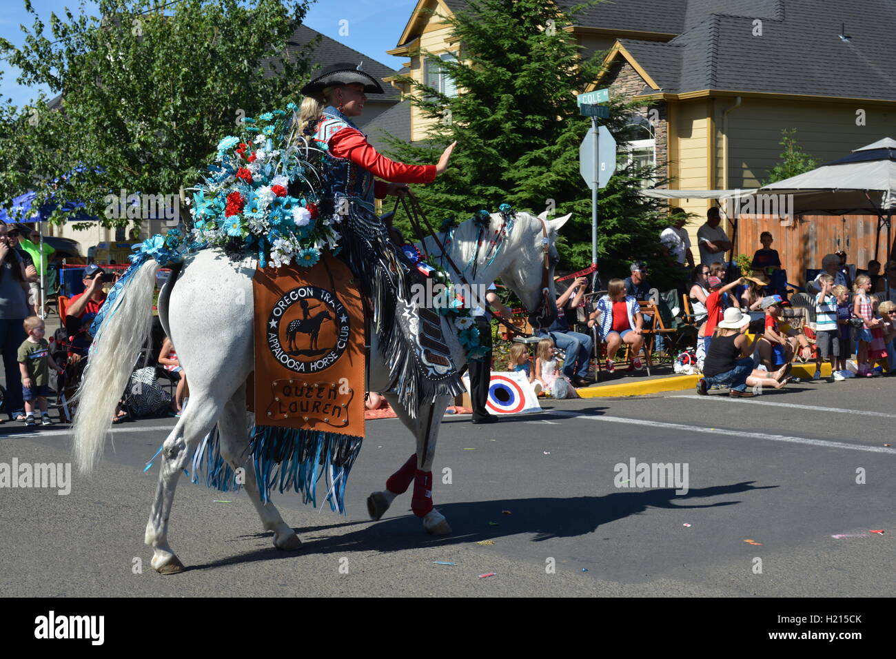 Portland, USA - July 4, 2012: A man on horse parade in Independence day ...