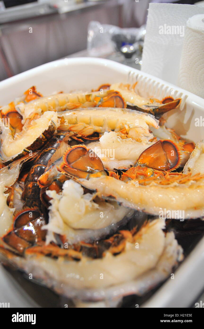 Hong Kong, China - September 8, 2015: Delicious seafood are displayed ...