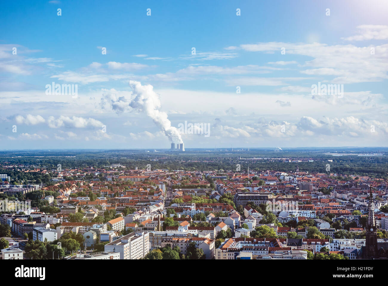 Germany, Leipzig, view to the city with Lippendorf Power Station in the ...