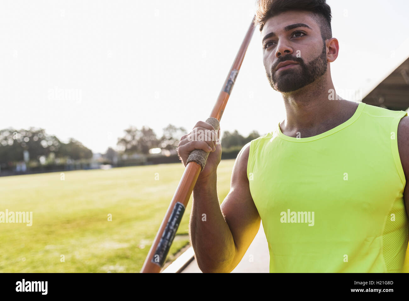 Athlete man holding javelin exercising hi-res stock photography and ...