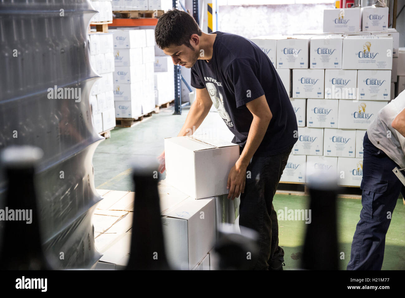 Man packing beer bottles in boxes Stock Photo - Alamy