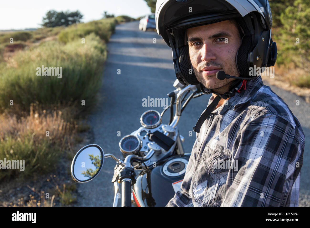 Portrait of motorbiker Stock Photo - Alamy