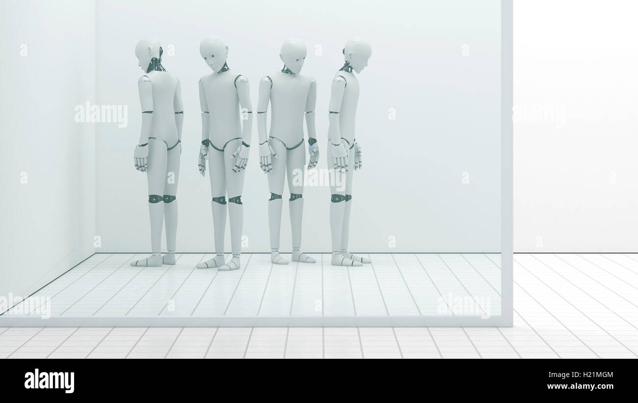Robots out of order, storeroom, 3D Rendering Stock Photo - Alamy