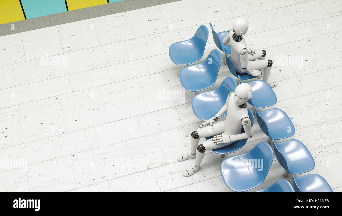 Robots sitting in waiting area Stock Photo - Alamy
