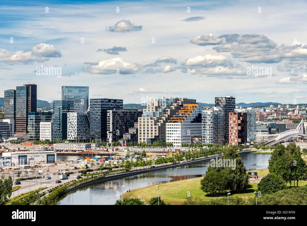 Norway, Oslo, Bjorvika district, Barcode Project, high-rise buildings ...