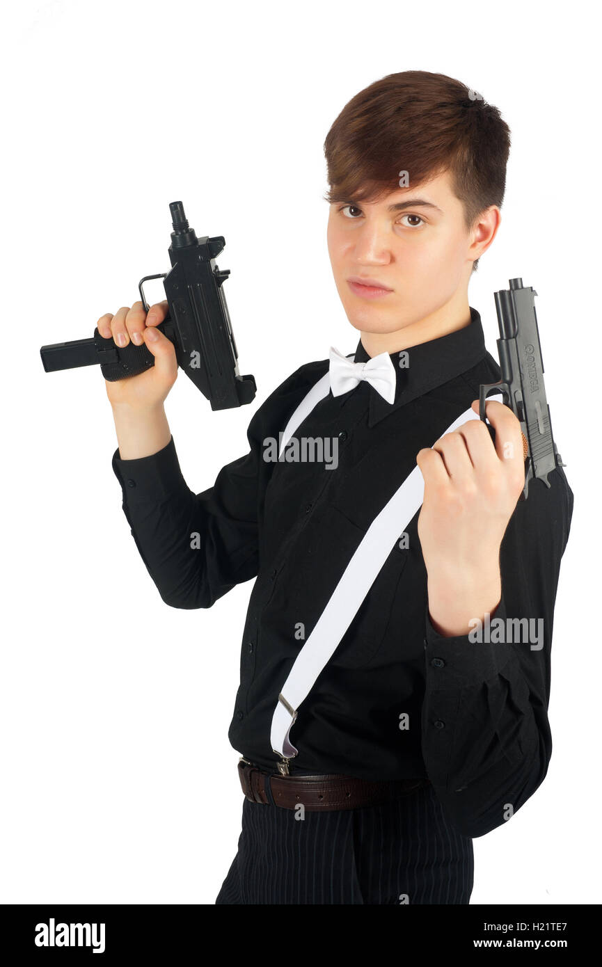 Gangster, man with a gun. Isolated on white Stock Photo - Alamy