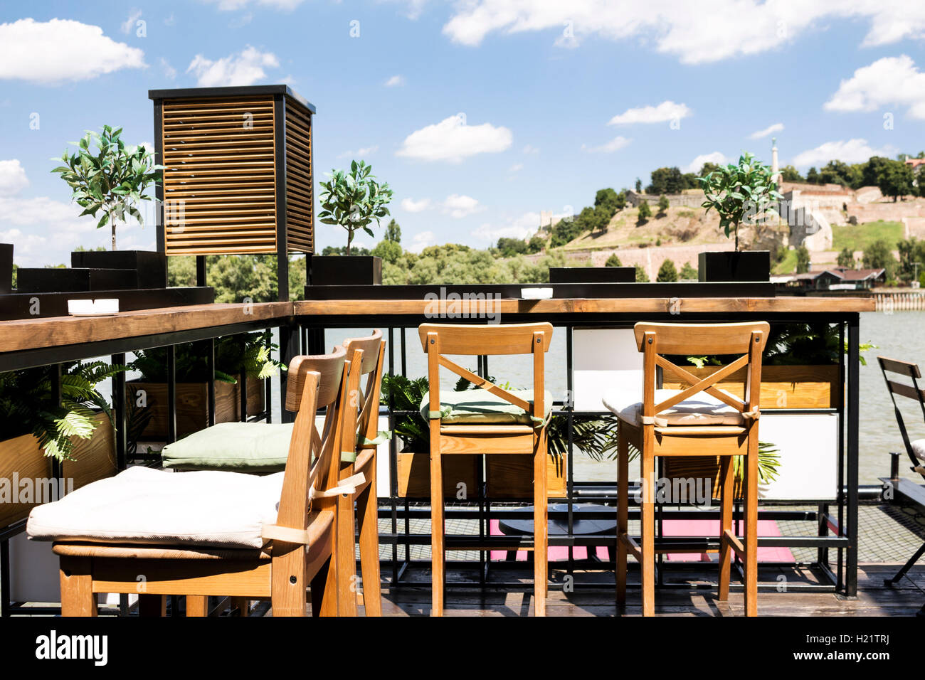 Interior of a modern floating restaurant Stock Photo - Alamy