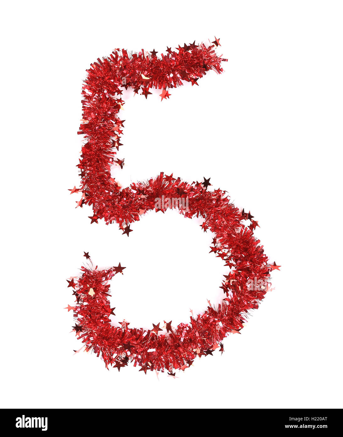Red christmas tinsel with stars as number 5 Stock Photo - Alamy