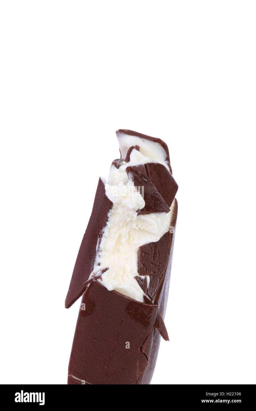 Bitten chocolate vanilla ice cream on stick Stock Photo - Alamy