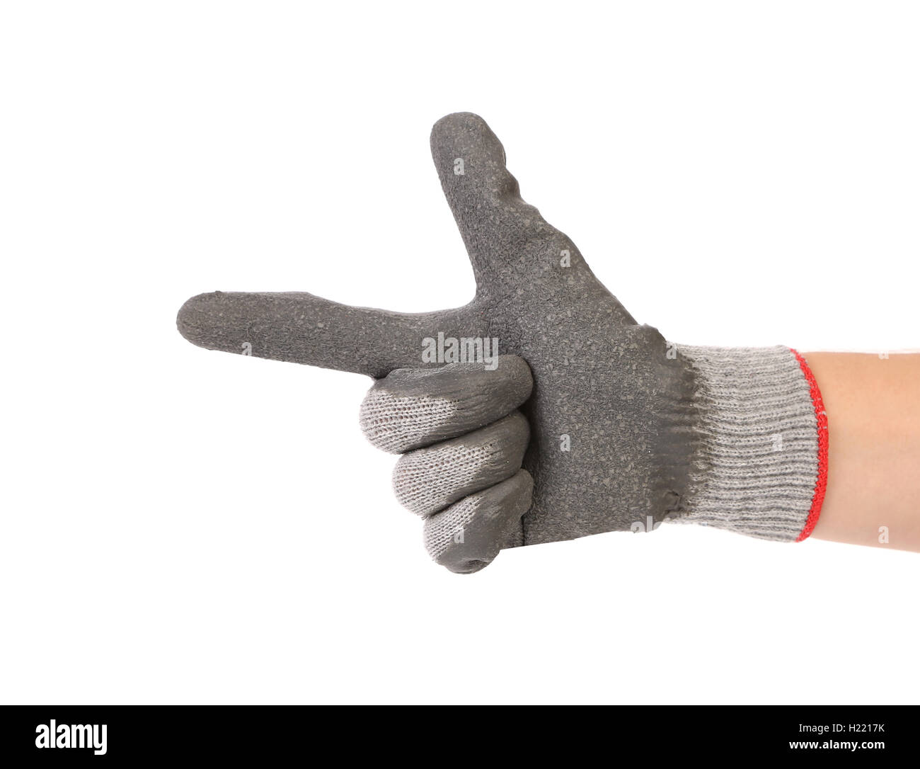 Hand in rubber glove as gun Stock Photo - Alamy