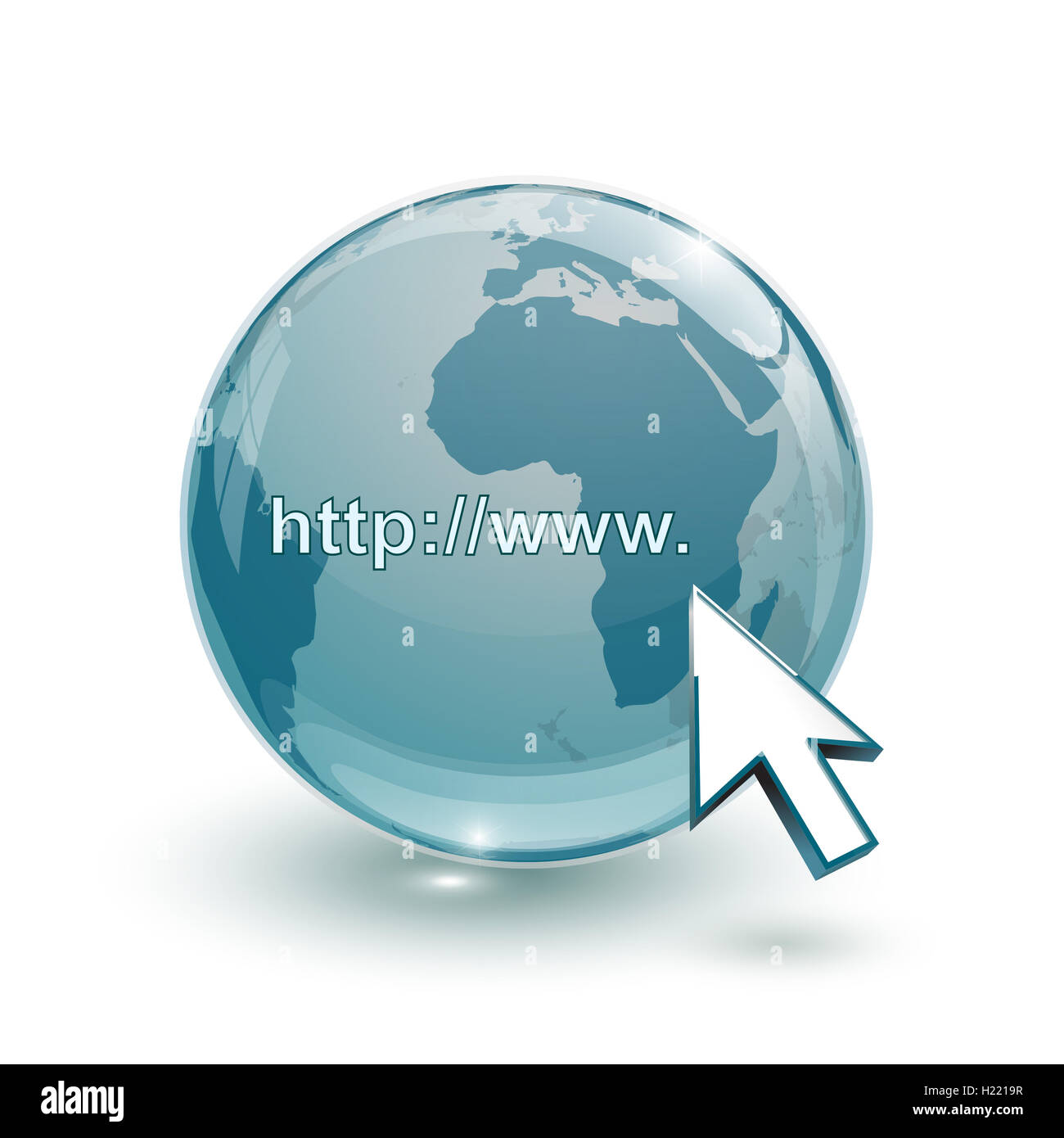glass globe earth map 3d blue and cursor with internet address Stock ...