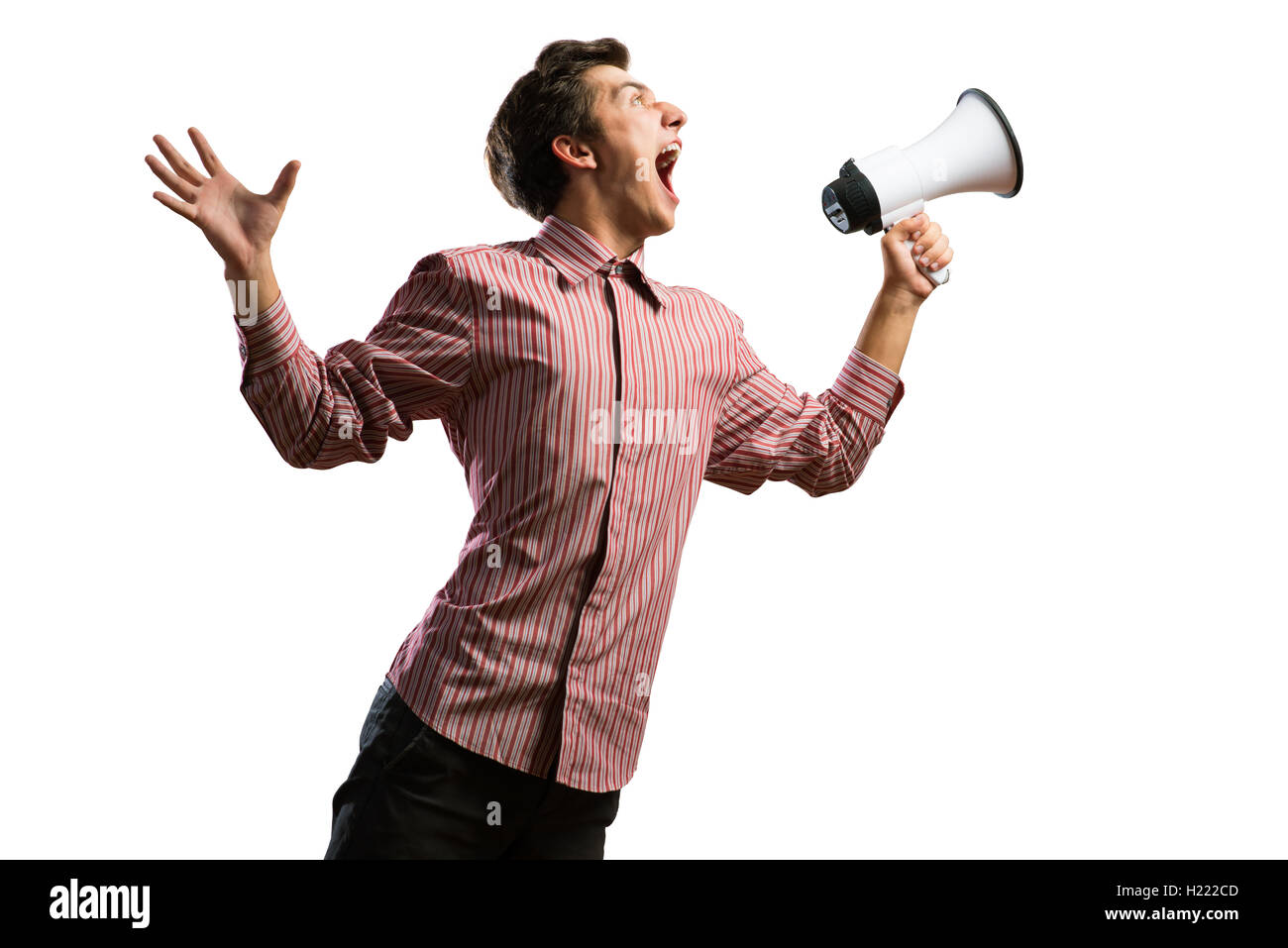 man yells into a megaphone Stock Photo - Alamy