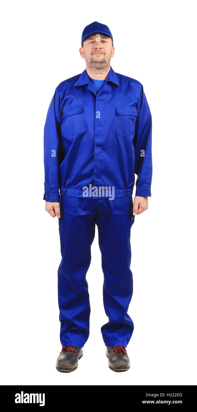 Worker in blue workwear Stock Photo - Alamy
