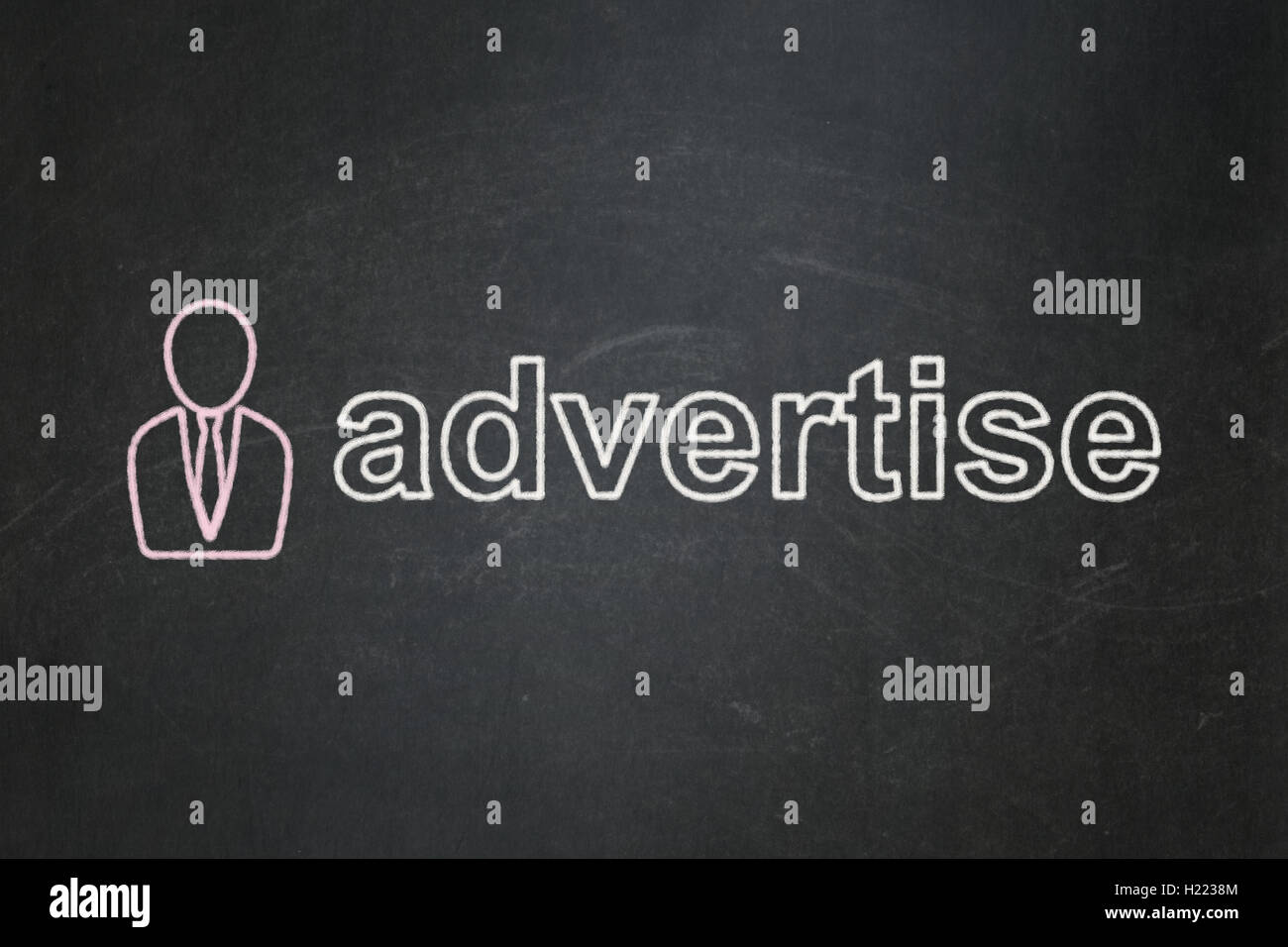 Marketing concept: Business Man and Advertise on chalkboard background ...