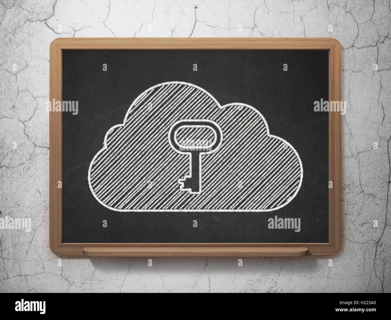 Cloud computing concept: Cloud With Key on chalkboard background Stock ...