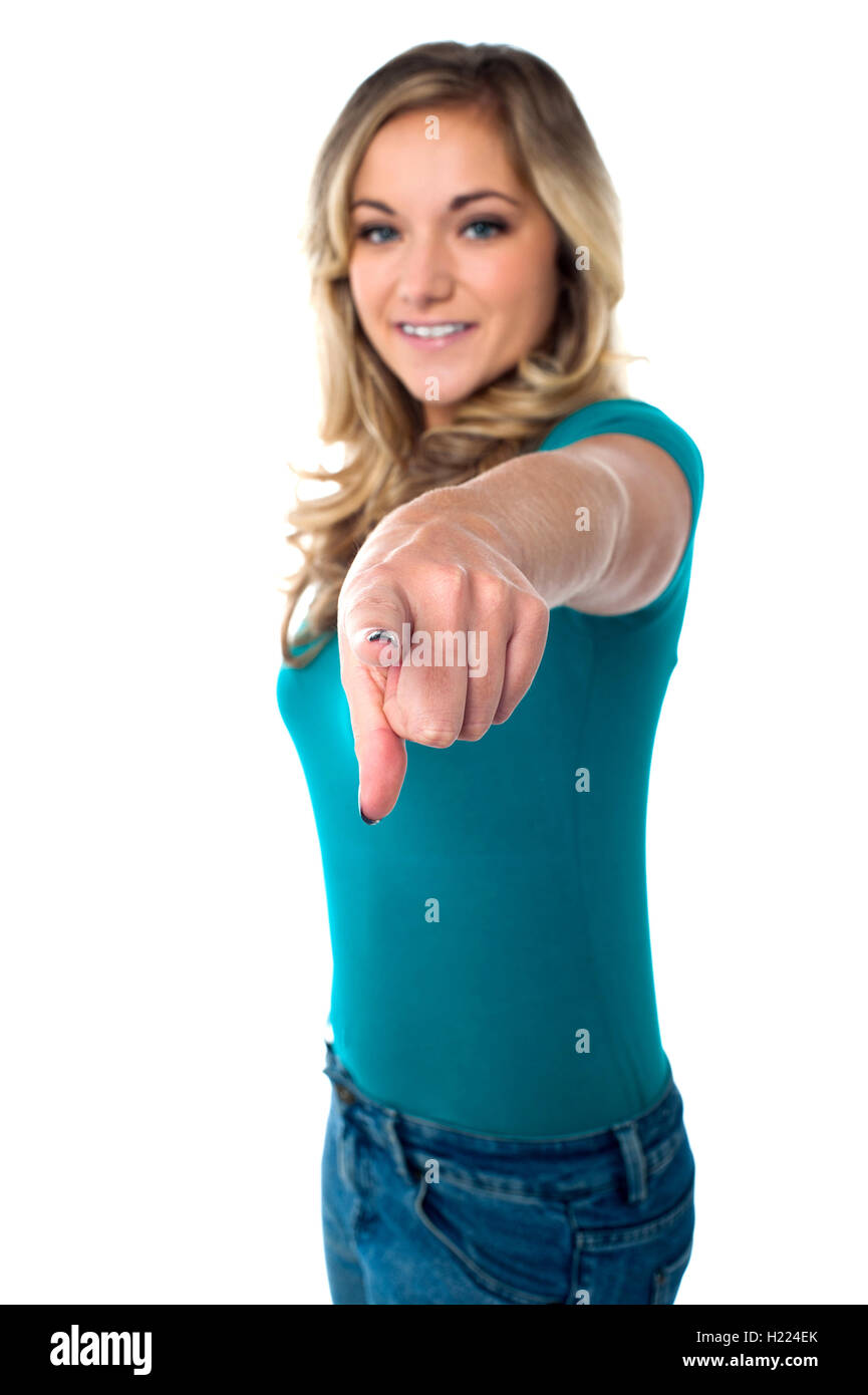Cute young girl pointing you out Stock Photo - Alamy